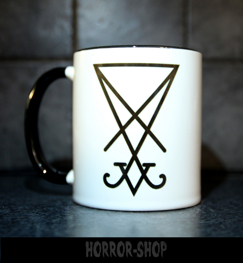 Sigil of Lucifer mug, white mug, black grid and inner - Horror-Shop ...