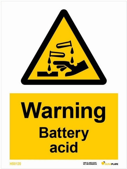 Warning battery acid - Hazard signs - Imo signs - Imomerkit.fi - IMOMERKIT