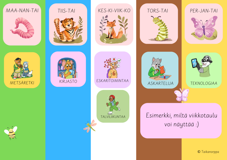 viikkokalenteri, viikkopohja, päiväjärjestys, päiväkalenteri, päiväkoti ...