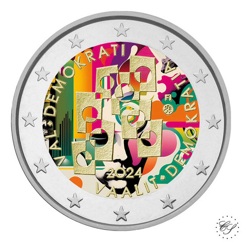 Suomi 2 € 2024 Vaalit & Demokratia, väritetty (#3) - Eurospecial.fi